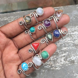 Adjustable Ring, Assorted Gemstone Ring Jewelry, Brass Gemstone Ring ...