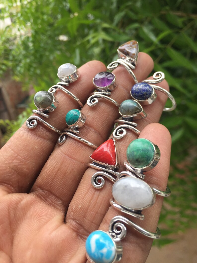 Adjustable Ring Assorted Gemstone Ring Jewelry Silver - Etsy