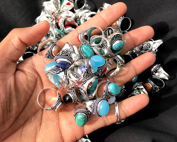 Men Ring Assorted Gemstone Men s Rings Lot Handmade Mens Ring Moonstone Mens Ring Silver Plated Ottoman Ring Hippie Mens Rings Lot Etsy