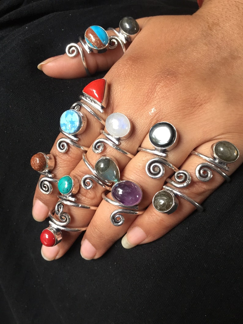 Adjustable Ring Assorted Gemstone Ring Jewelry Silver - Etsy