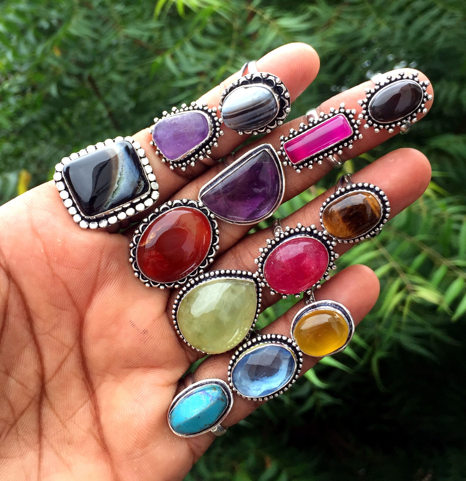 Crystal Handmade Ring Multi Color Ring Silver Plated - Etsy