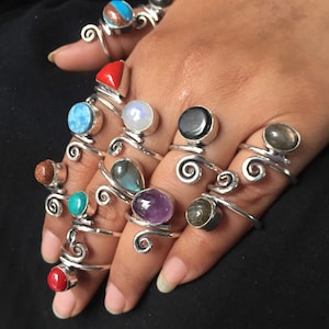 Adjustable Ring, Assorted Gemstone Ring Jewelry, Brass Gemstone Ring ...