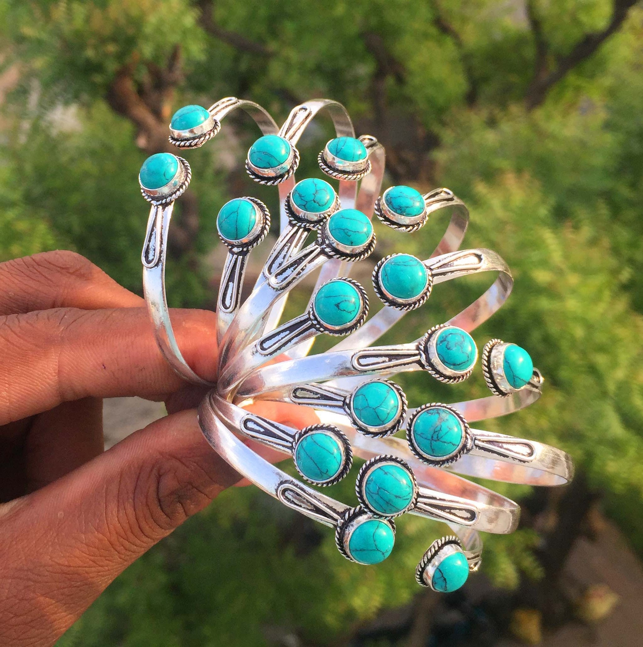 8MM Turquoise Gemstone Cuff Bangle Handmade Cuff Bracelet | Etsy