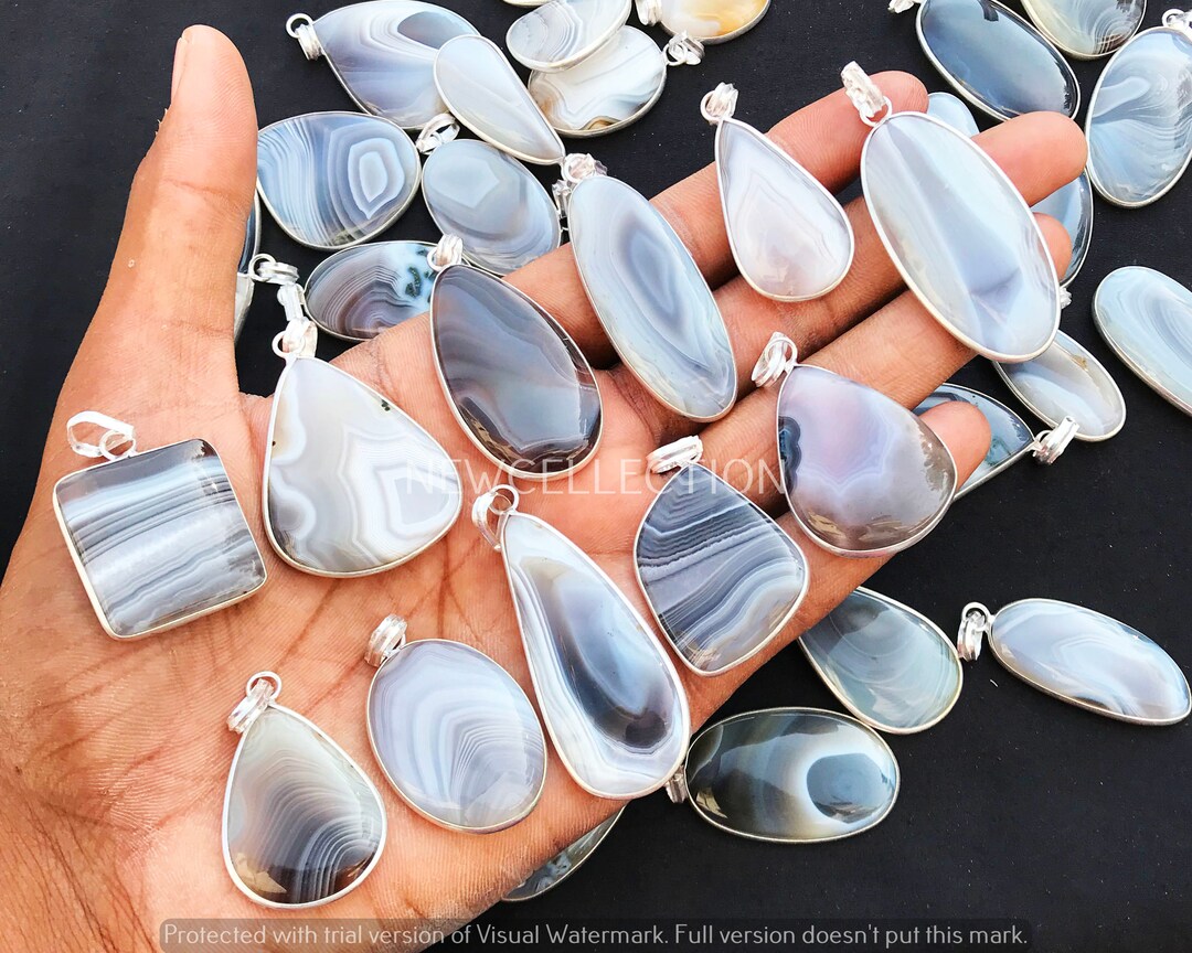 Botswana Agate Gemstone Pendants, Silver Plated Necklace Pendants ...