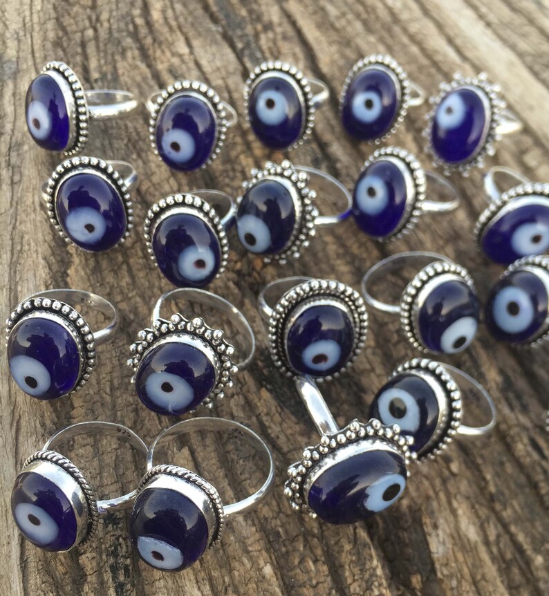 Evil Eye Crystal Ring Silver Overlay Evil Eye Ring Blue Evil - Etsy