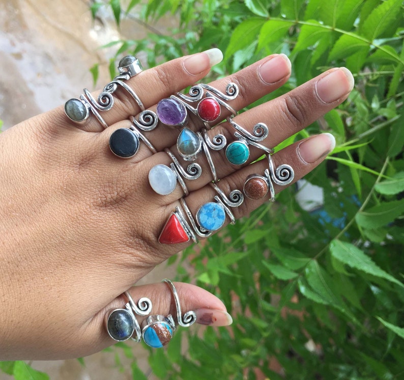 Adjustable Ring Assorted Gemstone Ring Jewelry Silver - Etsy