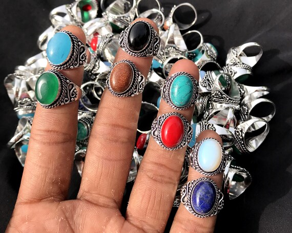 Men Ring Assorted Gemstone Men's Rings Lot Handmade Mens | Etsy