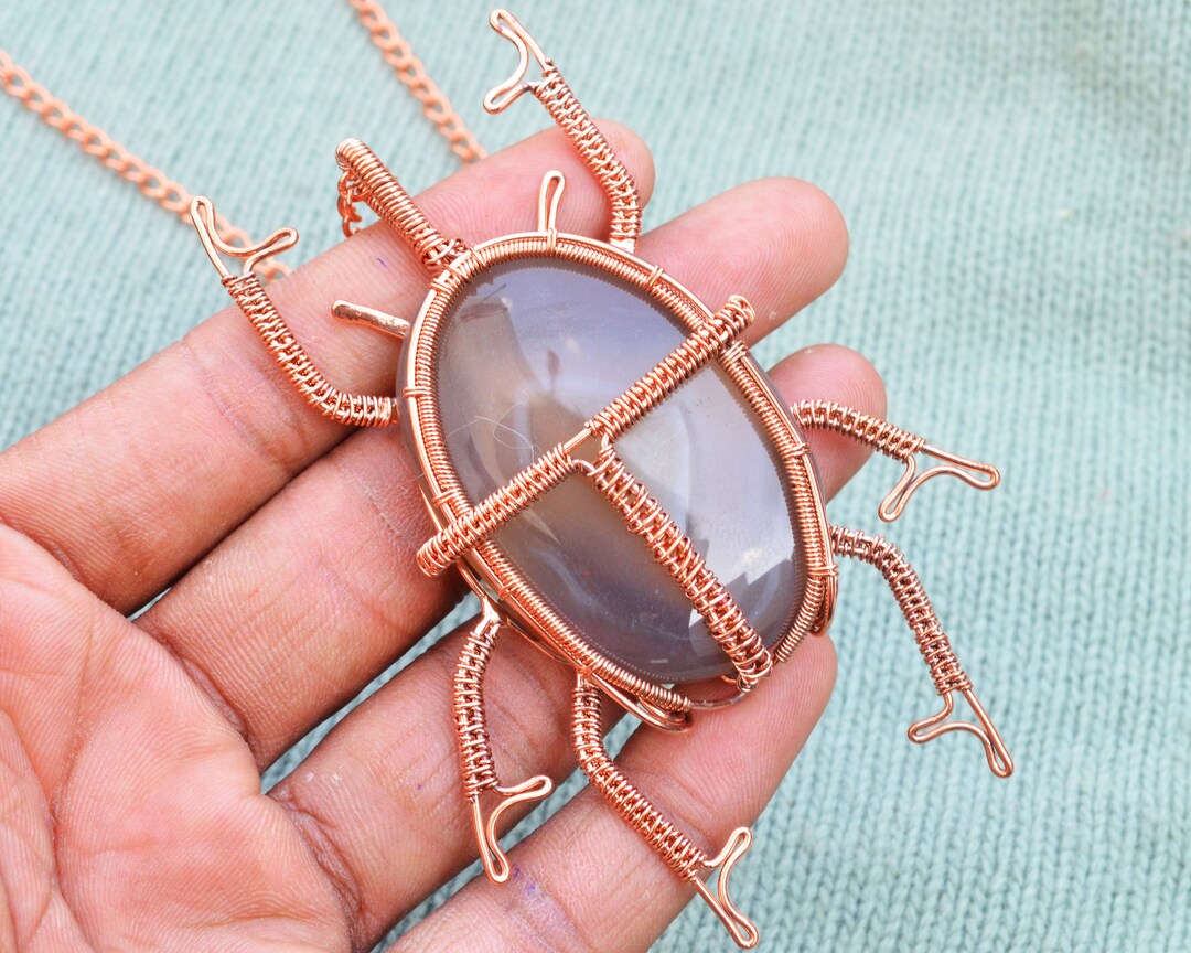 Turtle Agate Gemstone Wire Pendant Necklace Copper Wire - Etsy