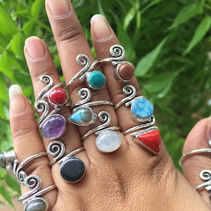 Adjustable Ring, Assorted Gemstone Ring Jewelry, Brass Gemstone Ring ...