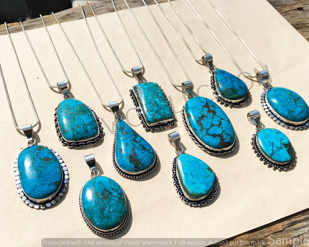 Turquoise Gemstone Pendant Necklace, Silver Overlay Handmade Pendants ...