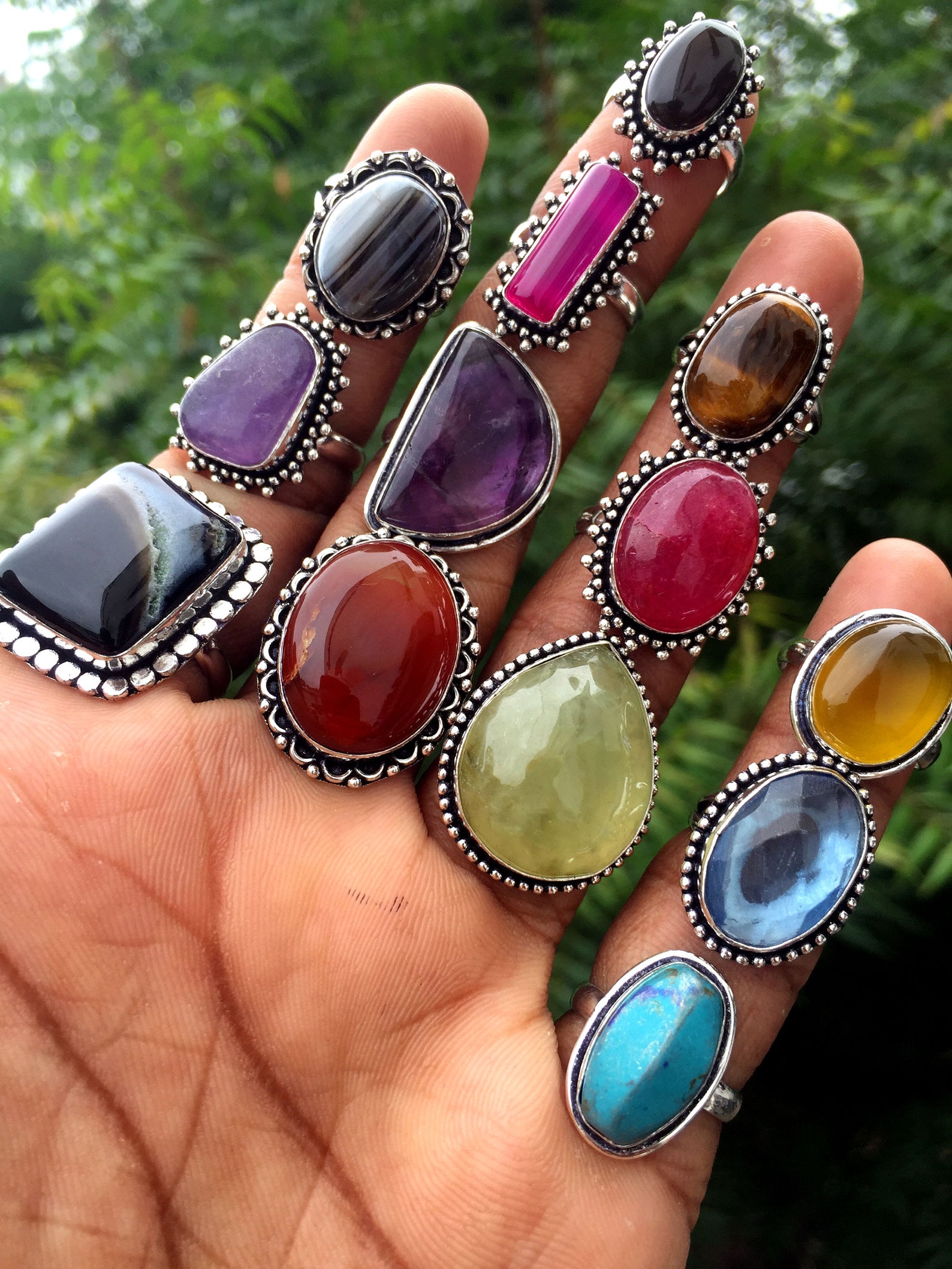 Natural Multi Gemstone Rings Vintage Rings Handmade Rings - Etsy UK