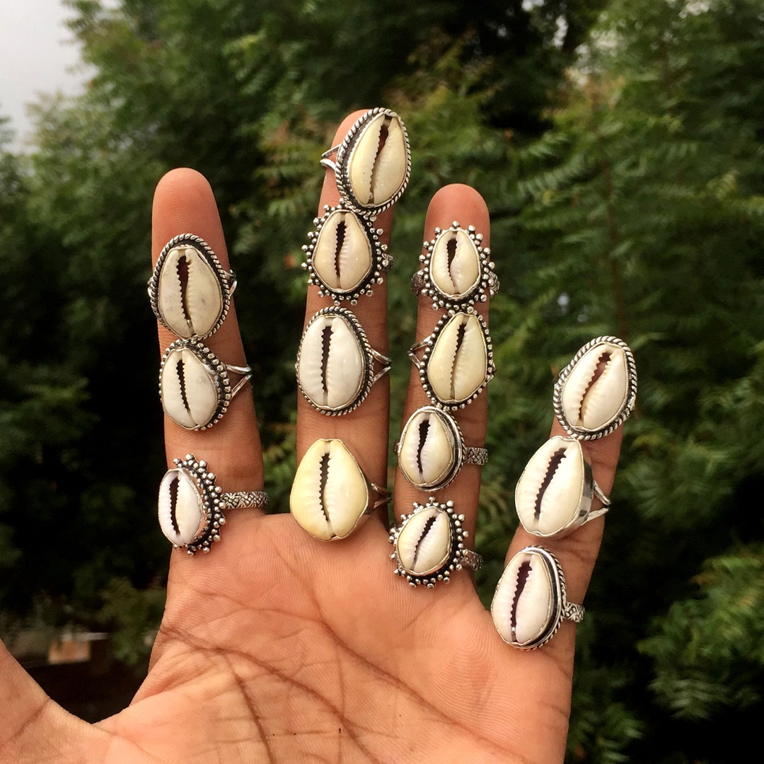 Cowry Shell Ring, Silver Plated Ring, Handmade Ring, Natural Kodi Shell ...