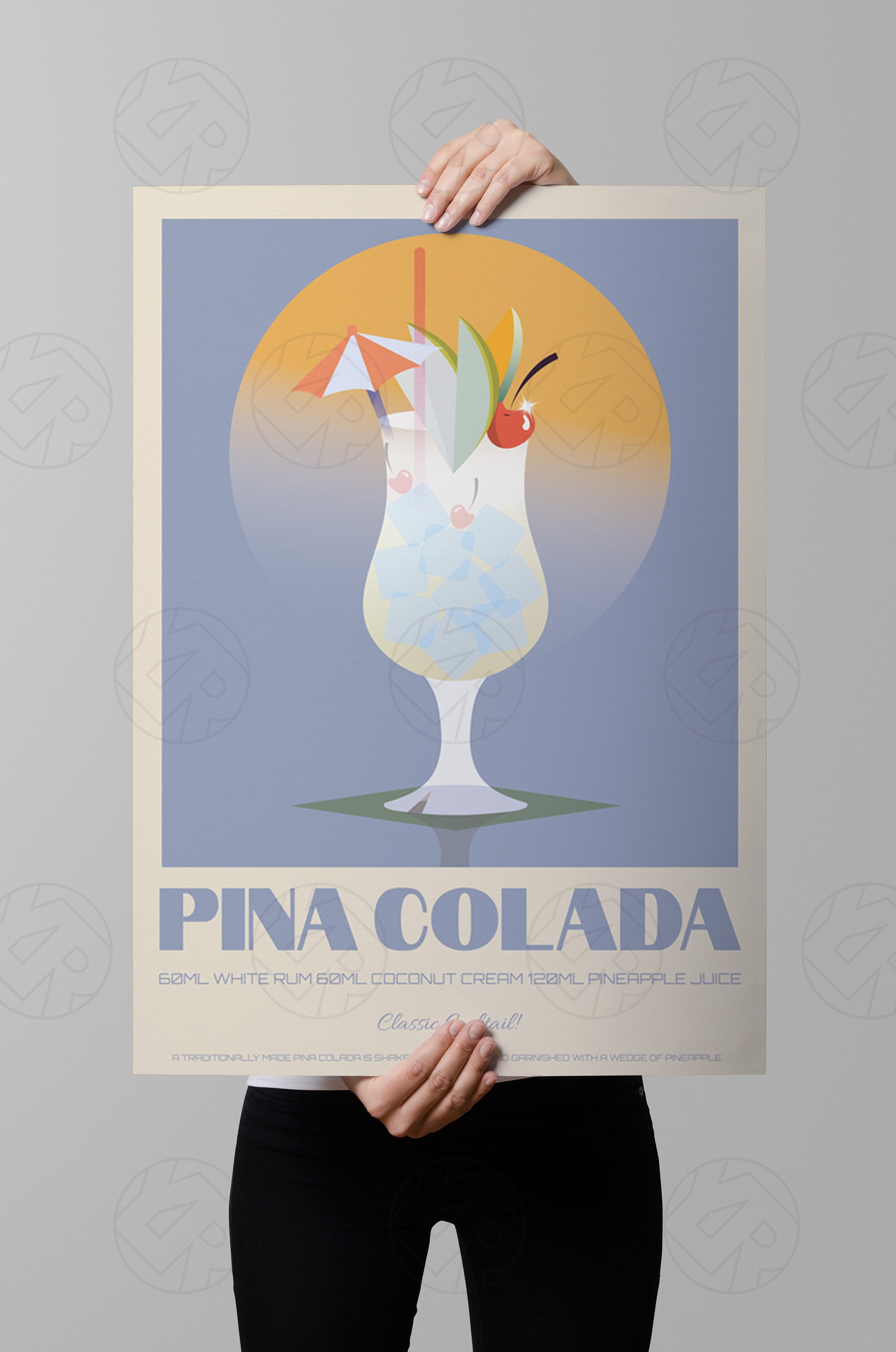 The Pina Colada Print Positive Wall Art Cocktail Poster | Etsy