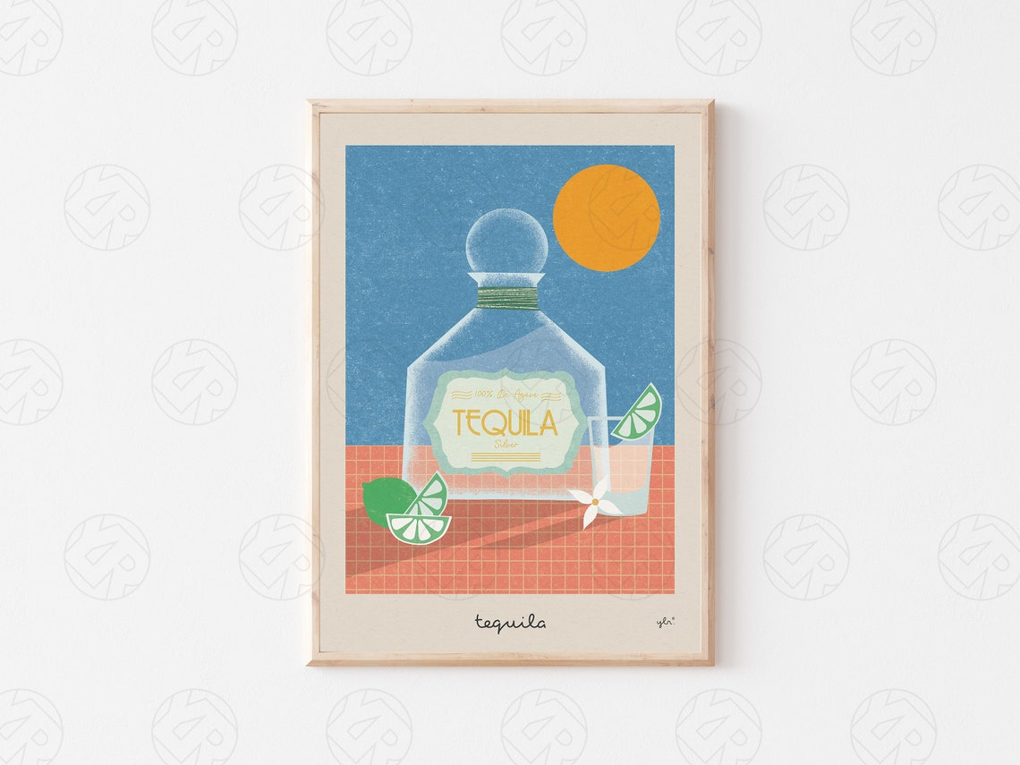 The Tequila Print Positive Wall Art Cocktail Poster Living | Etsy