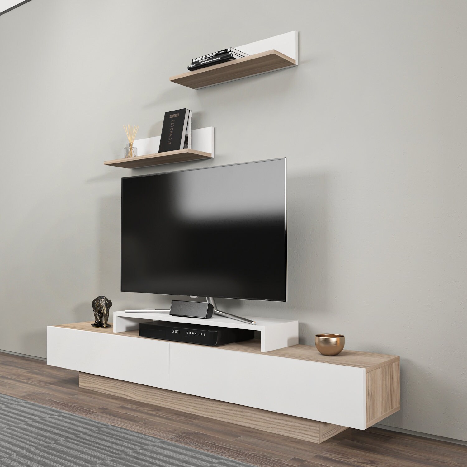 71'' Long Low Profile Wood TV Stand Media Console With - Etsy