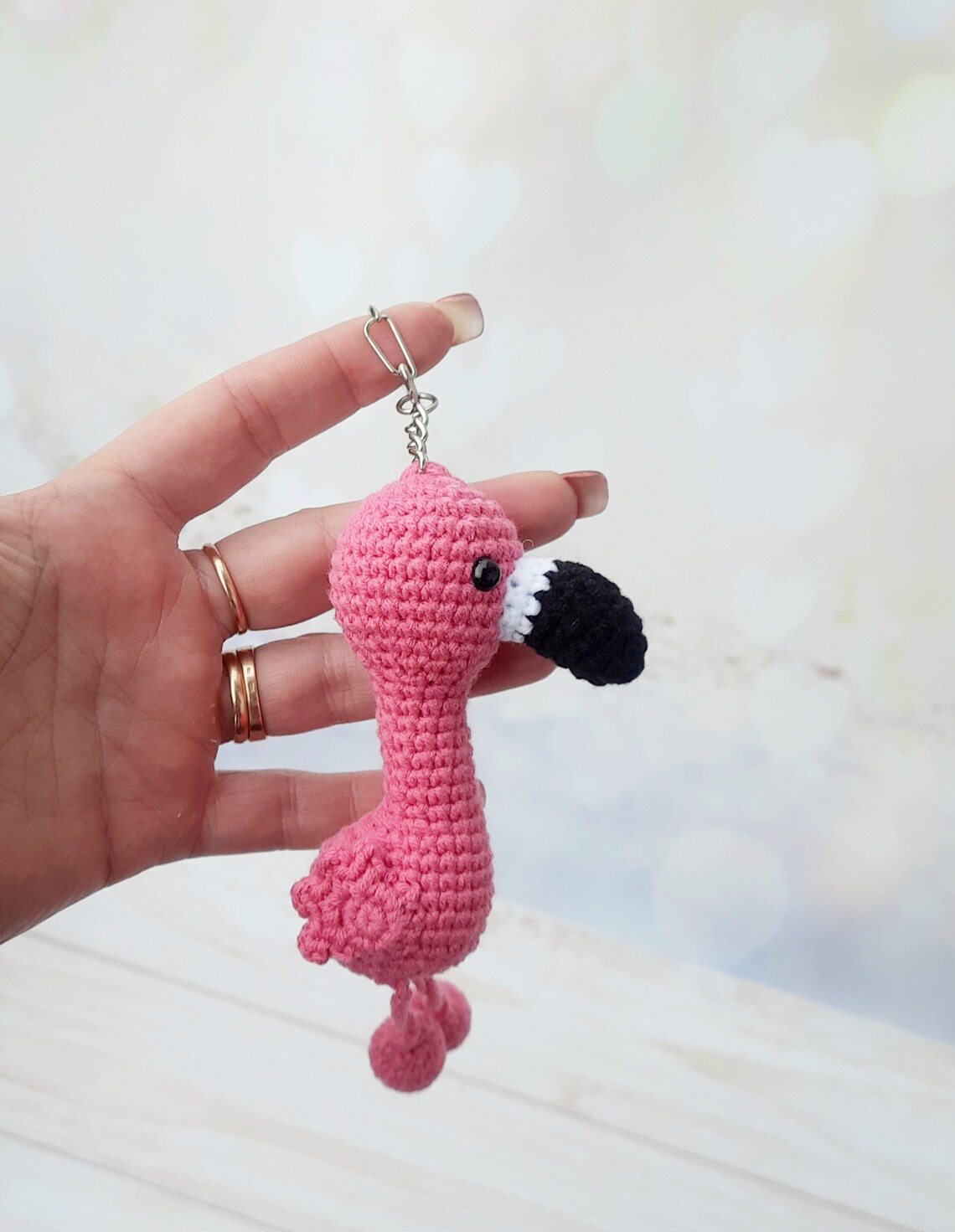 Pink Flamingo Bag Charm, Crocheted Bird Bag Charm, Crochet Bag Decor, Mothers Day Gift, Gift for ...