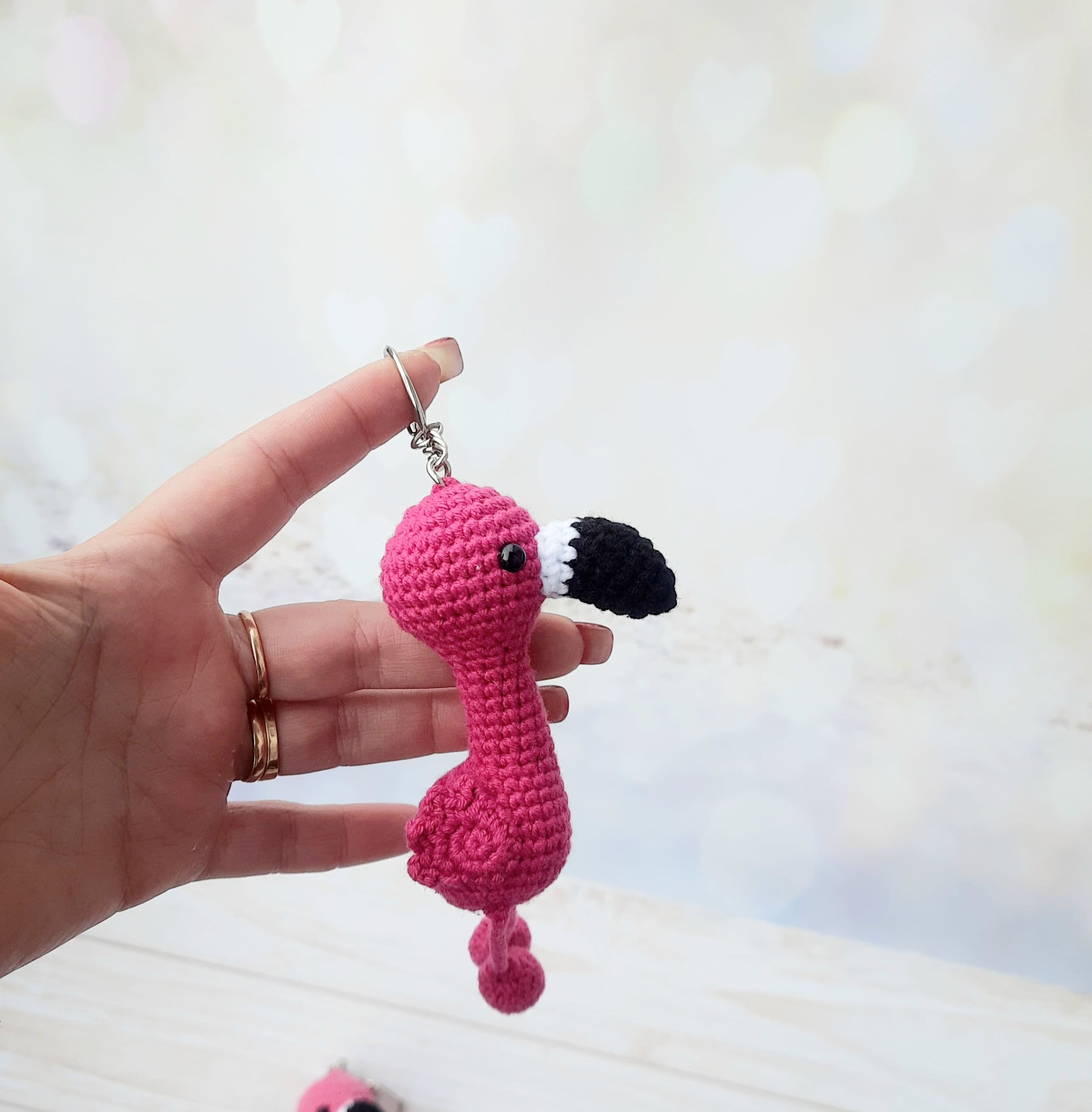 Pink Flamingo Bag Charm, Crocheted Bird Bag Charm, Crochet Bag Decor, Mothers Day Gift, Gift for ...