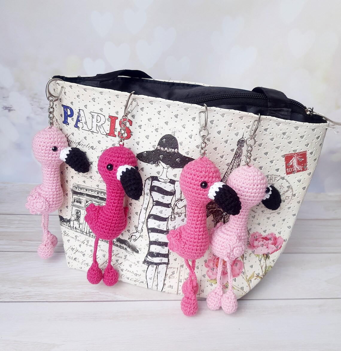 Pink Flamingo Bag Charm, Crocheted Bird Bag Charm, Crochet Bag Decor, Mothers Day Gift, Gift for ...
