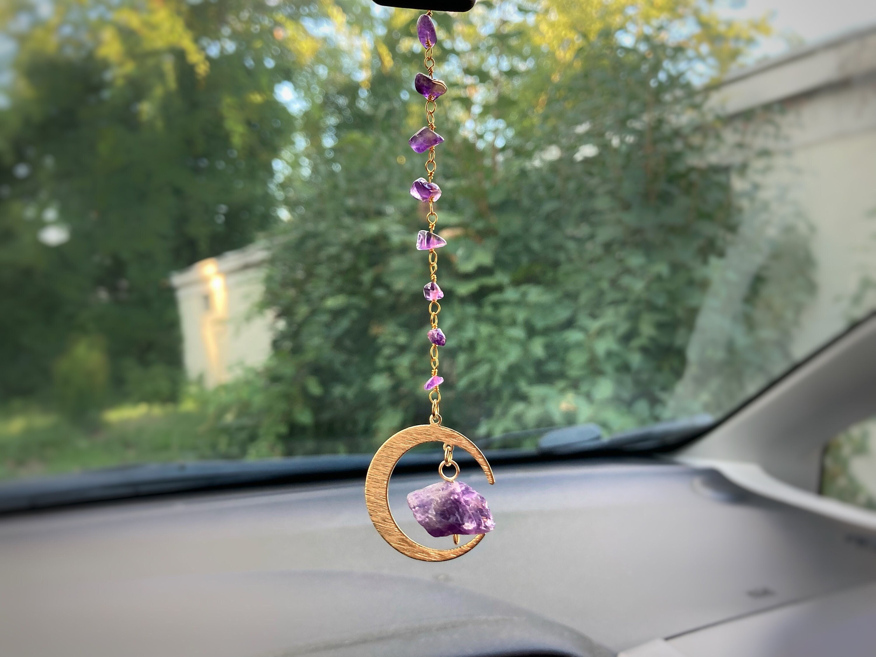 Crystal Car Charm | Amethyst Car Hanging, Car Mirror Hanging ...