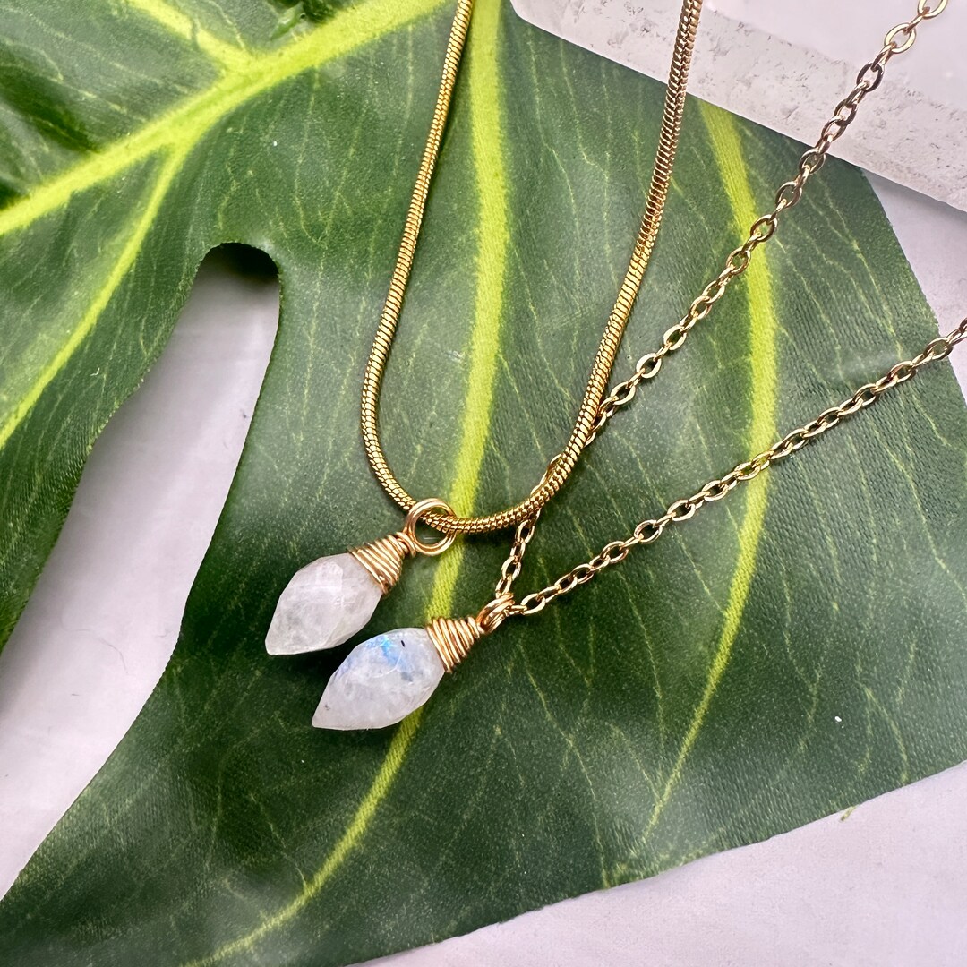 Couples Necklace Set of 2, Couples Matching Necklace, Rainbow Moonstone ...