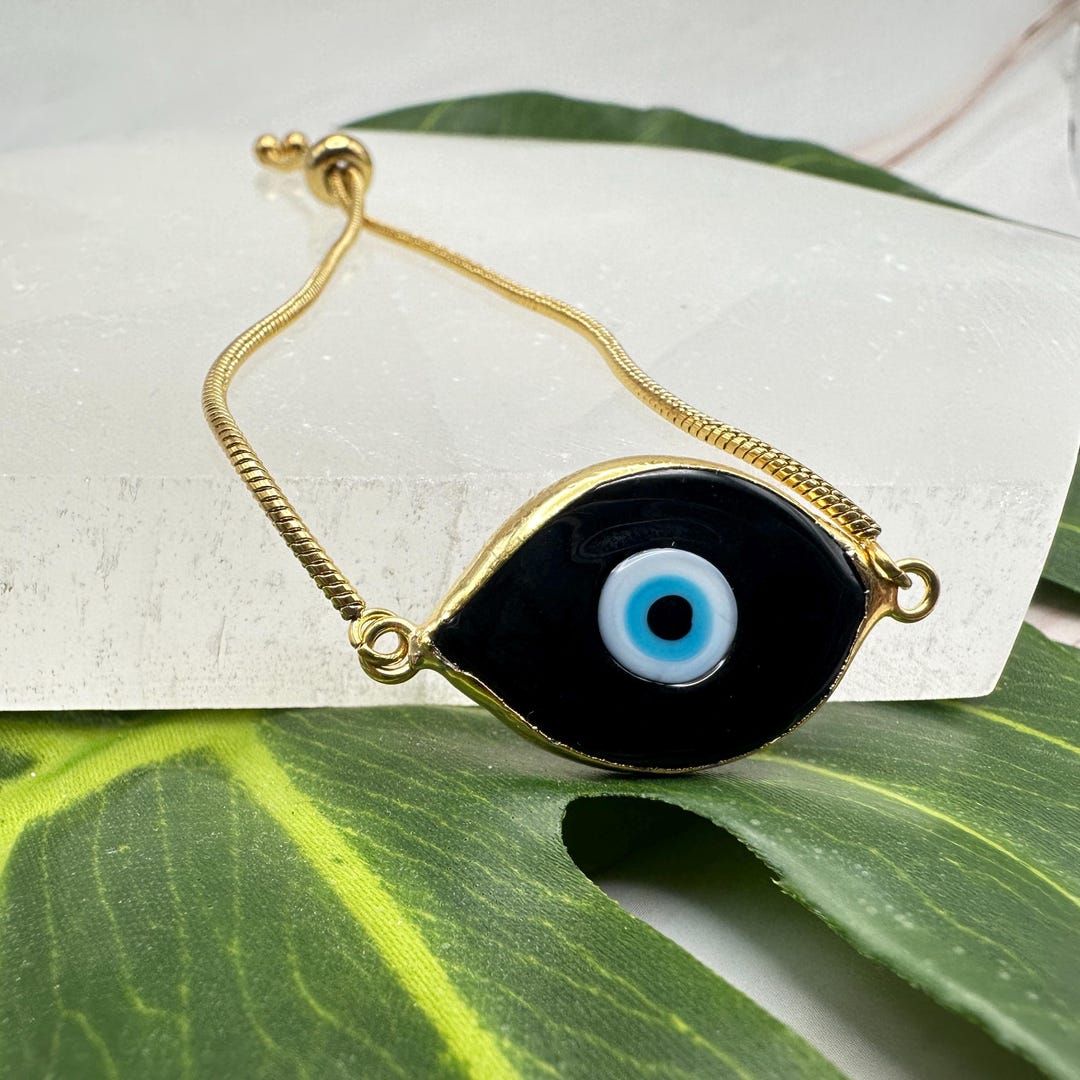 Evil Eye Bracelet Adjustable Gold, Black Evil Eye Charm Bracelet ...