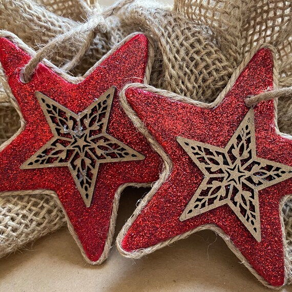 Red Star Ornaments Christmas Stars Handmade With Clay and - Etsy