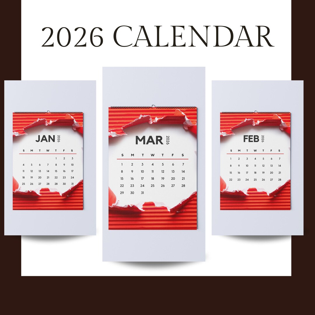 2026 Aesthetic Wall Calendar, Red Wall Art, Minimalist Print, A3 Size ...