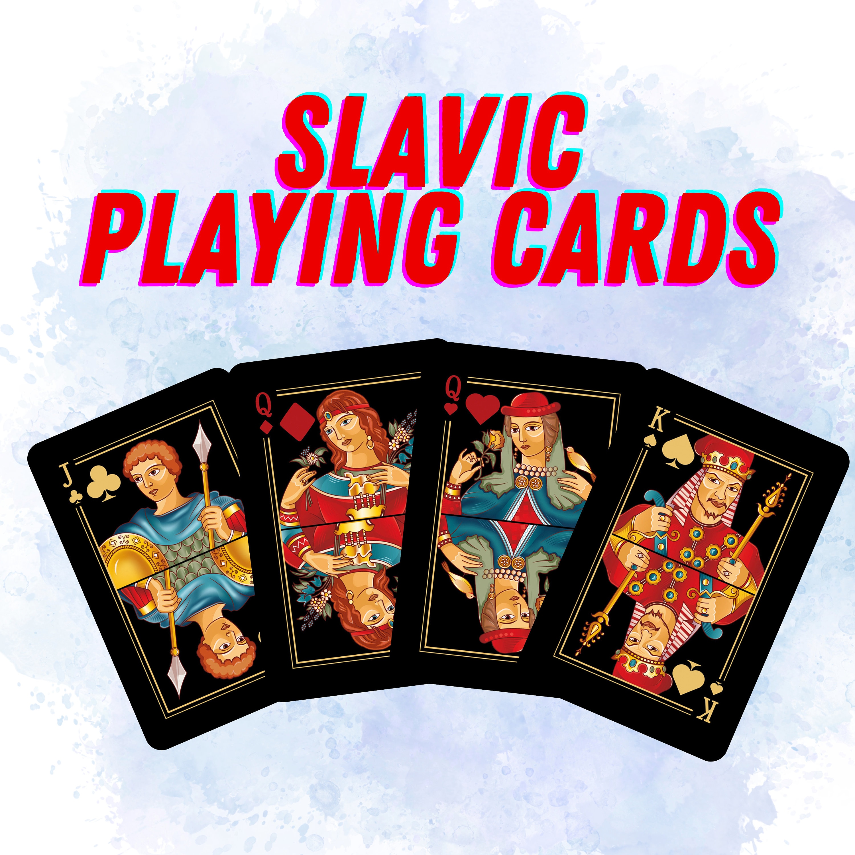 Slavic Playing Cards, Set of 2 Poker Cards, Black Playing Card, Unique ...