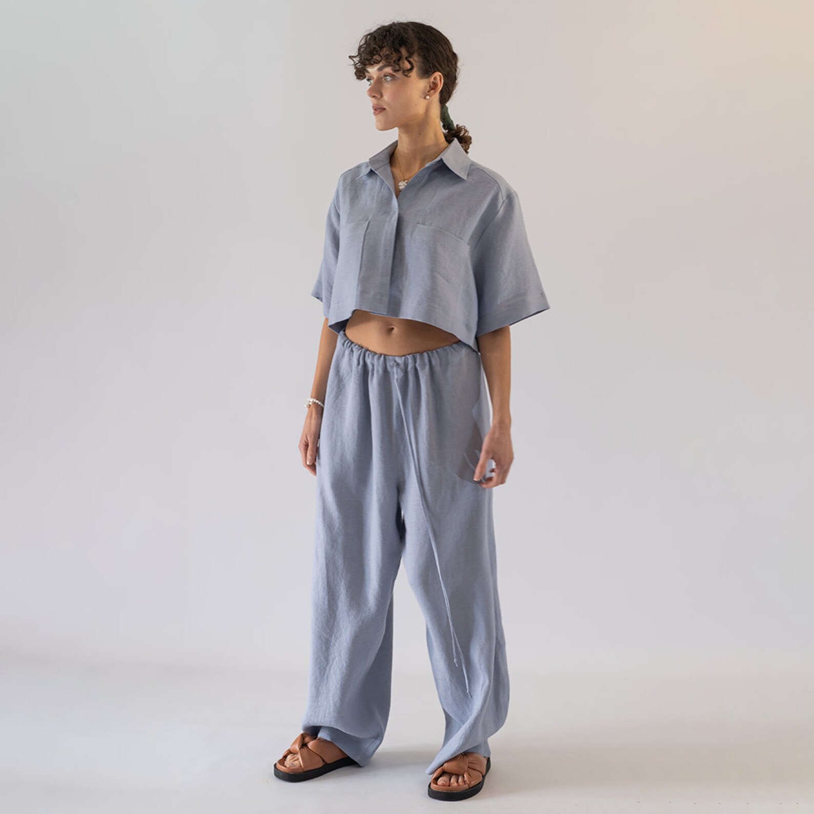 Linen Set Outfit, Linen Crop Top for Women, Linen Pants Wide Leg, Linen ...