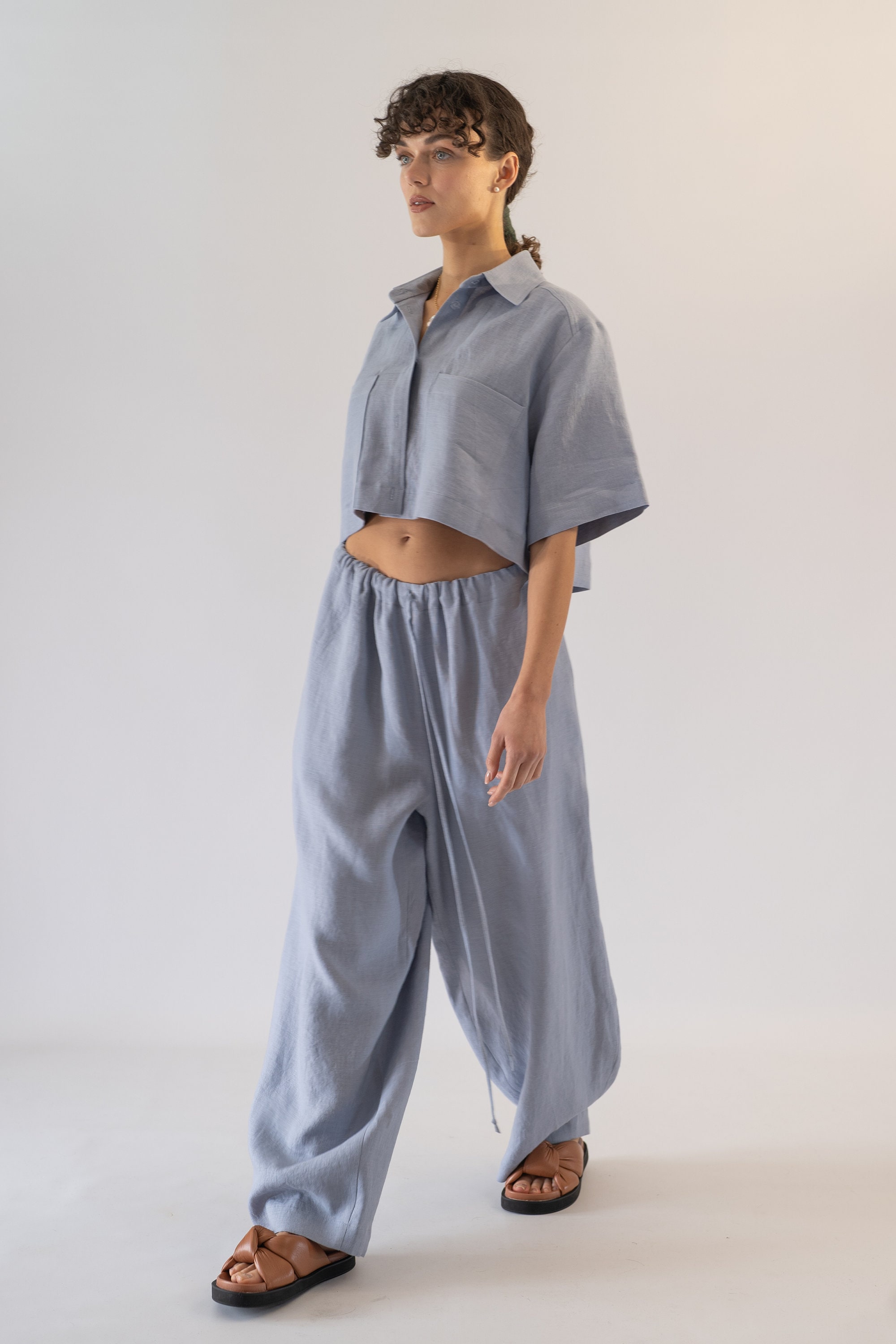 Linen Set Outfit, Linen Crop Top for Women, Linen Pants Wide Leg, Linen ...