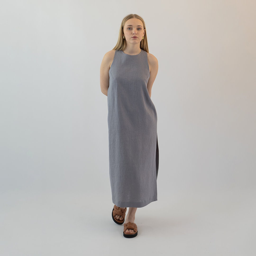 Crossed Back Linen Dress, Summer Linen Dress, Linen Midi Dress, NAOMI ...