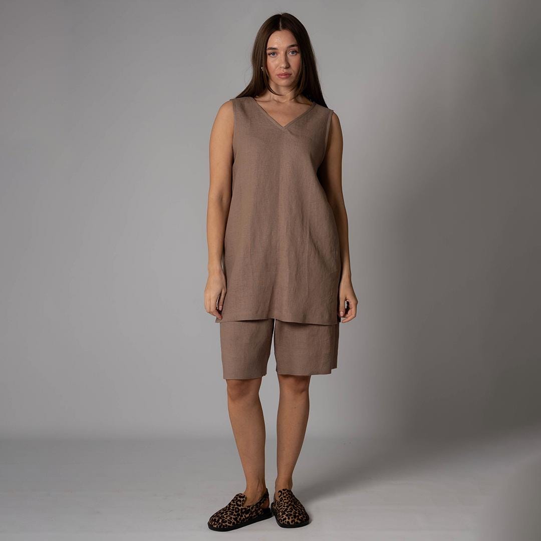 Women Linen Summer Set, 2PC Linen Set ANDA, Relaxed Fit Linen SHORTS ...