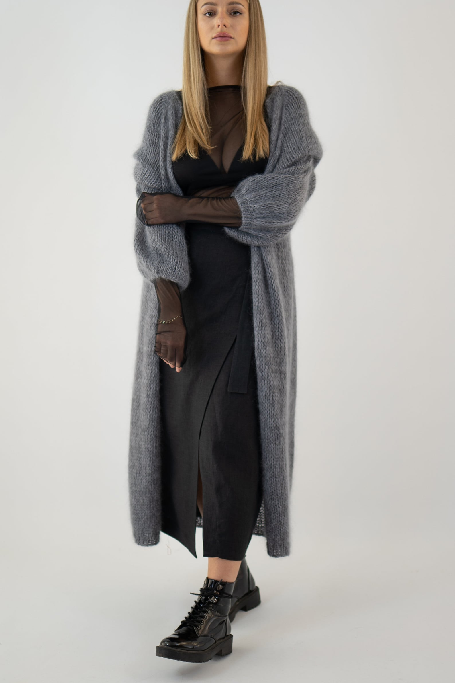 READY to GO, Size M/L, Gray Airy Mohair Bomber COAT, Hand Knit Mohair ...