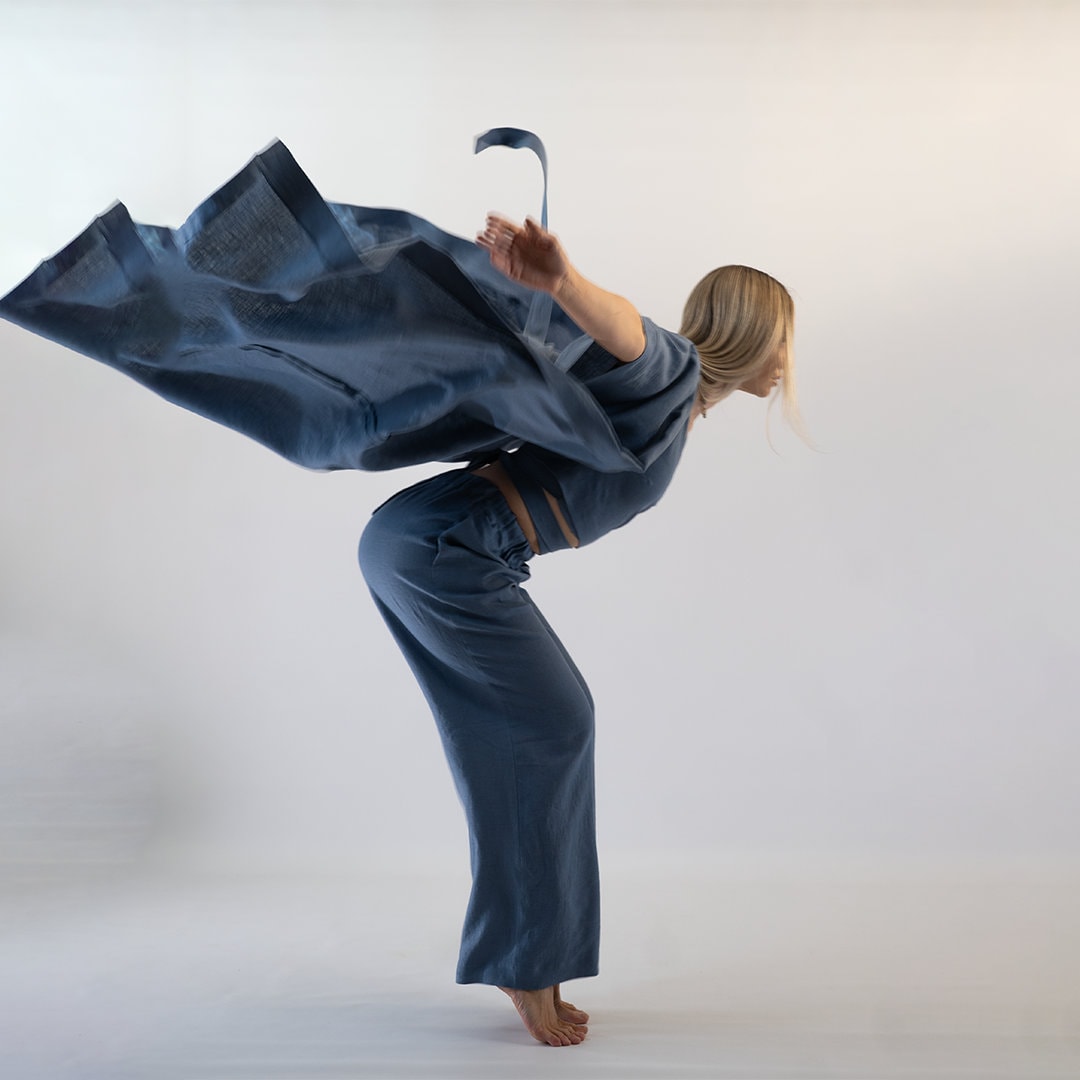 Blue Long SPA Flax Linen Kimono, Robe for Wedding Day, Bridesmaid Flax ...