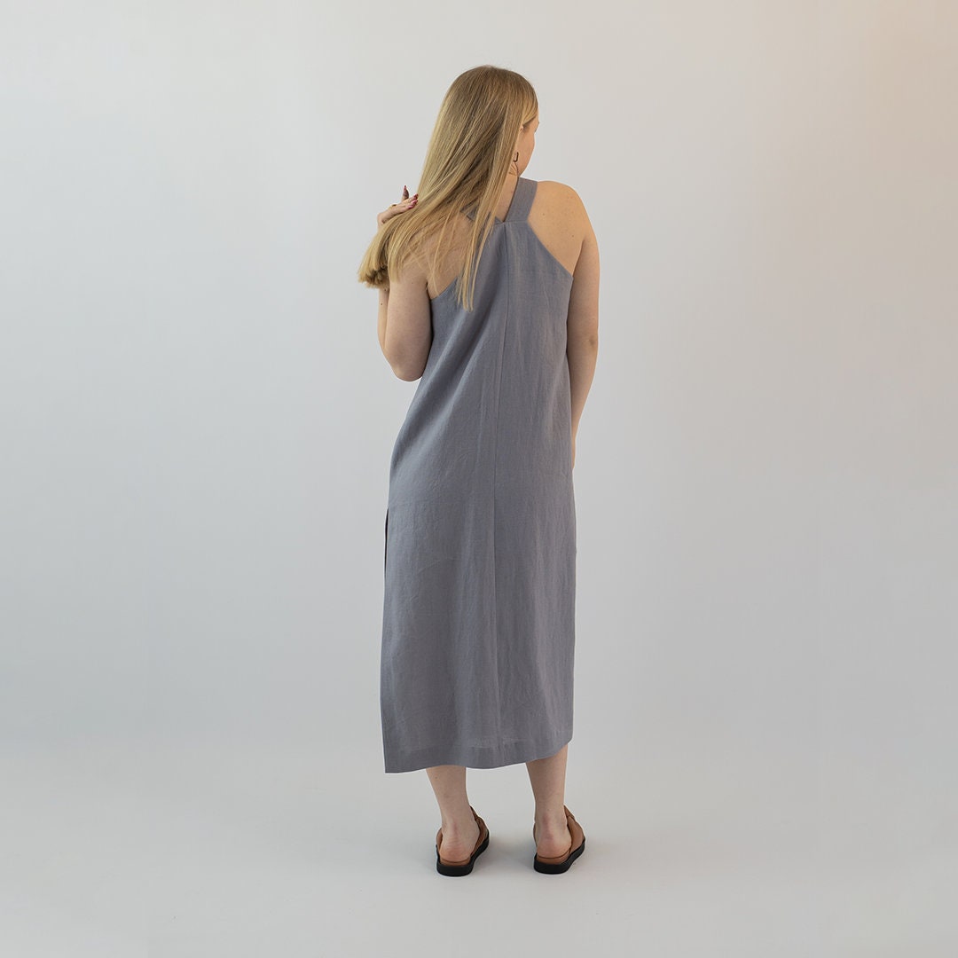 Crossed Back Linen Dress, Summer Linen Dress, Linen Midi Dress, NAOMI ...