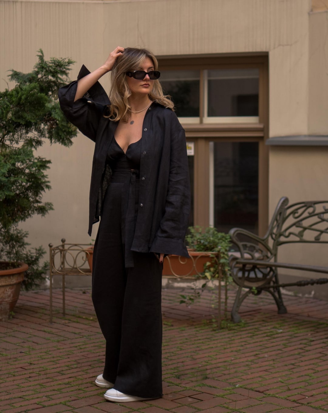 Linen 2 PC Linen Set, Oversized Shirt and Wide Leg Trousers, Women ...