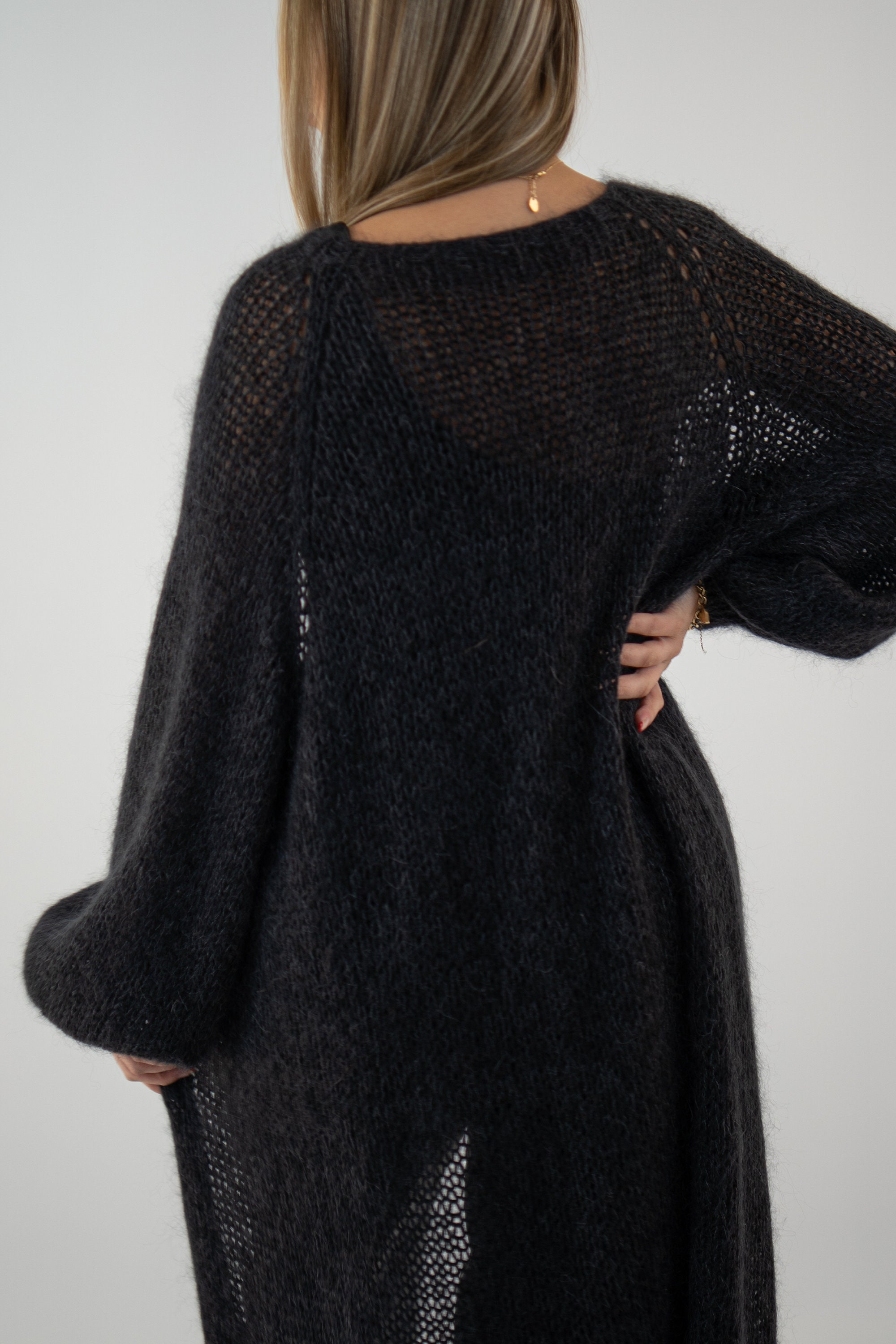 Airy Mohair Bomber COAT, Hand Knit Mohair, Reglan Ballon Sleeves, Loose ...