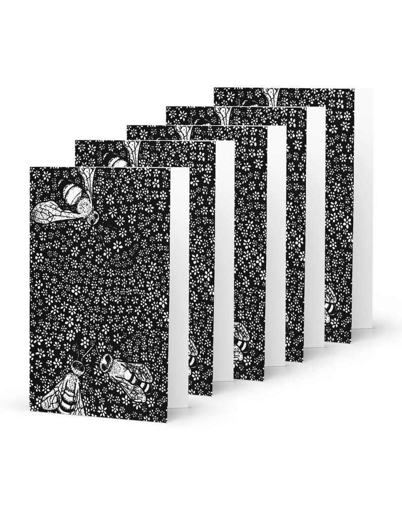 Blank Bee Card – Hand Drawn Minimalist Bees & Flowers – All-occasion ...