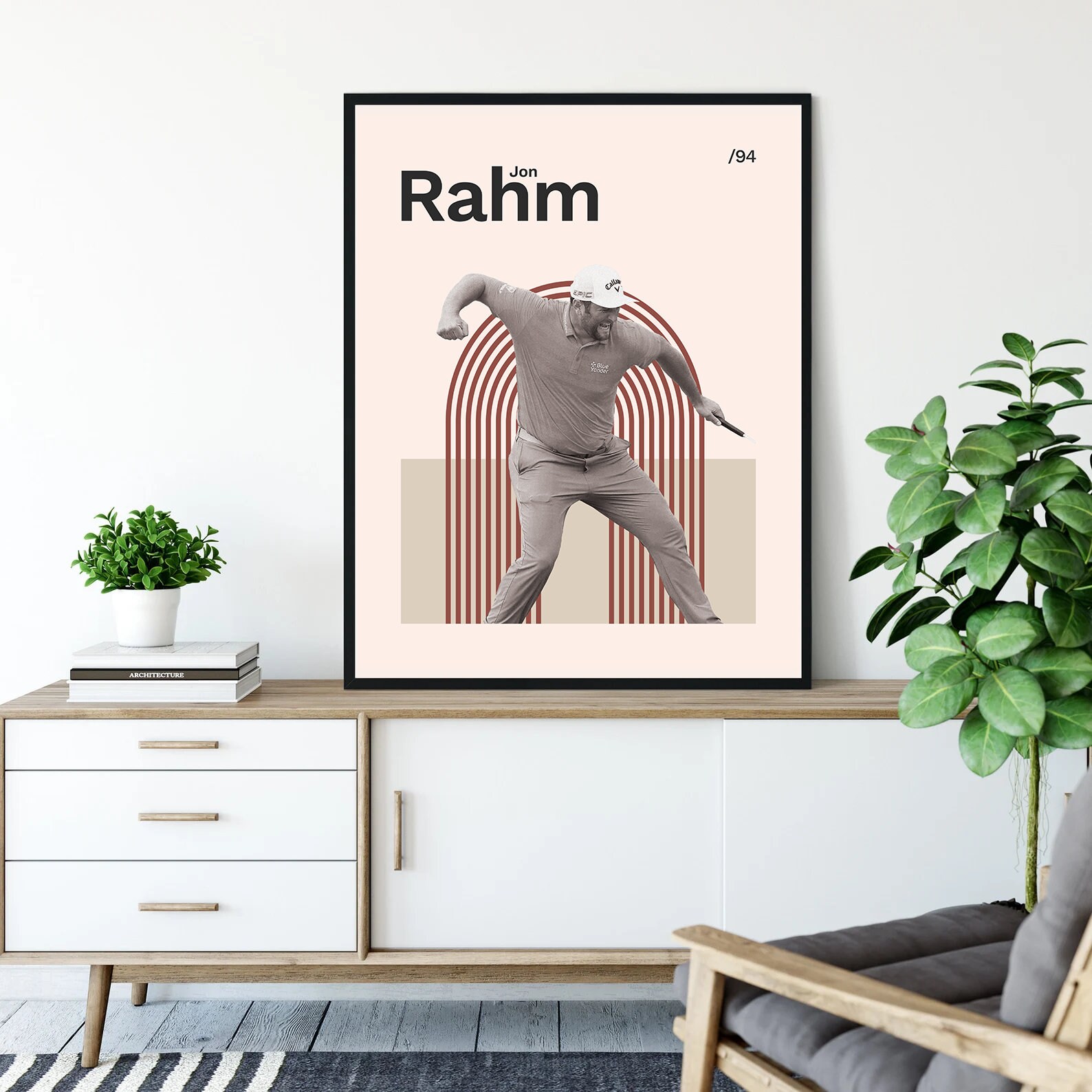 Jon Rahm Mid-century Golf Poster | Golf Print | Birthday Gift | Wall ...
