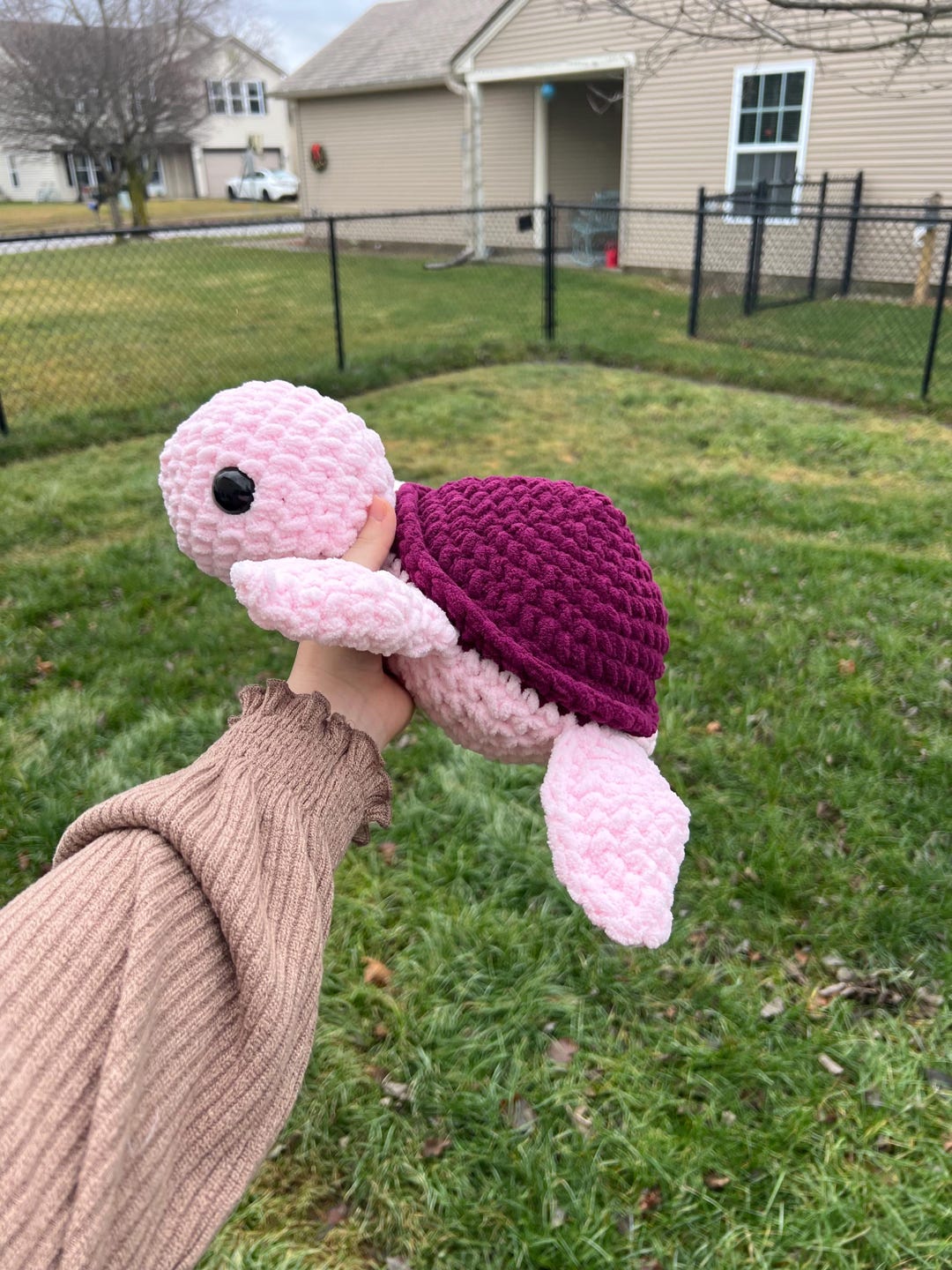 Crochet Turtle Plushie W/ Purple Shell and Light Pink Body - Etsy