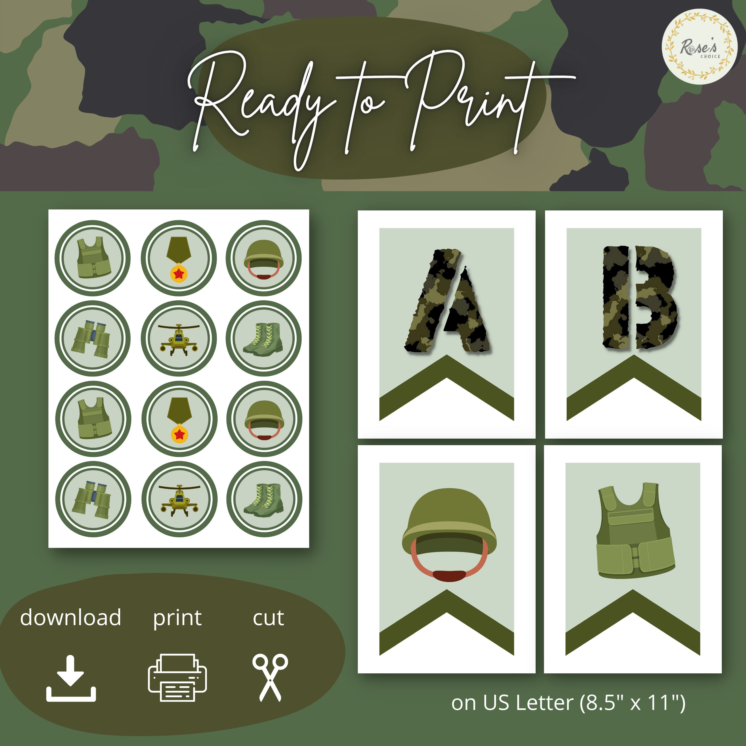 PRINTABLE Camouflage Alphabet Banner and Cupcake Topper | 26 Printable ...