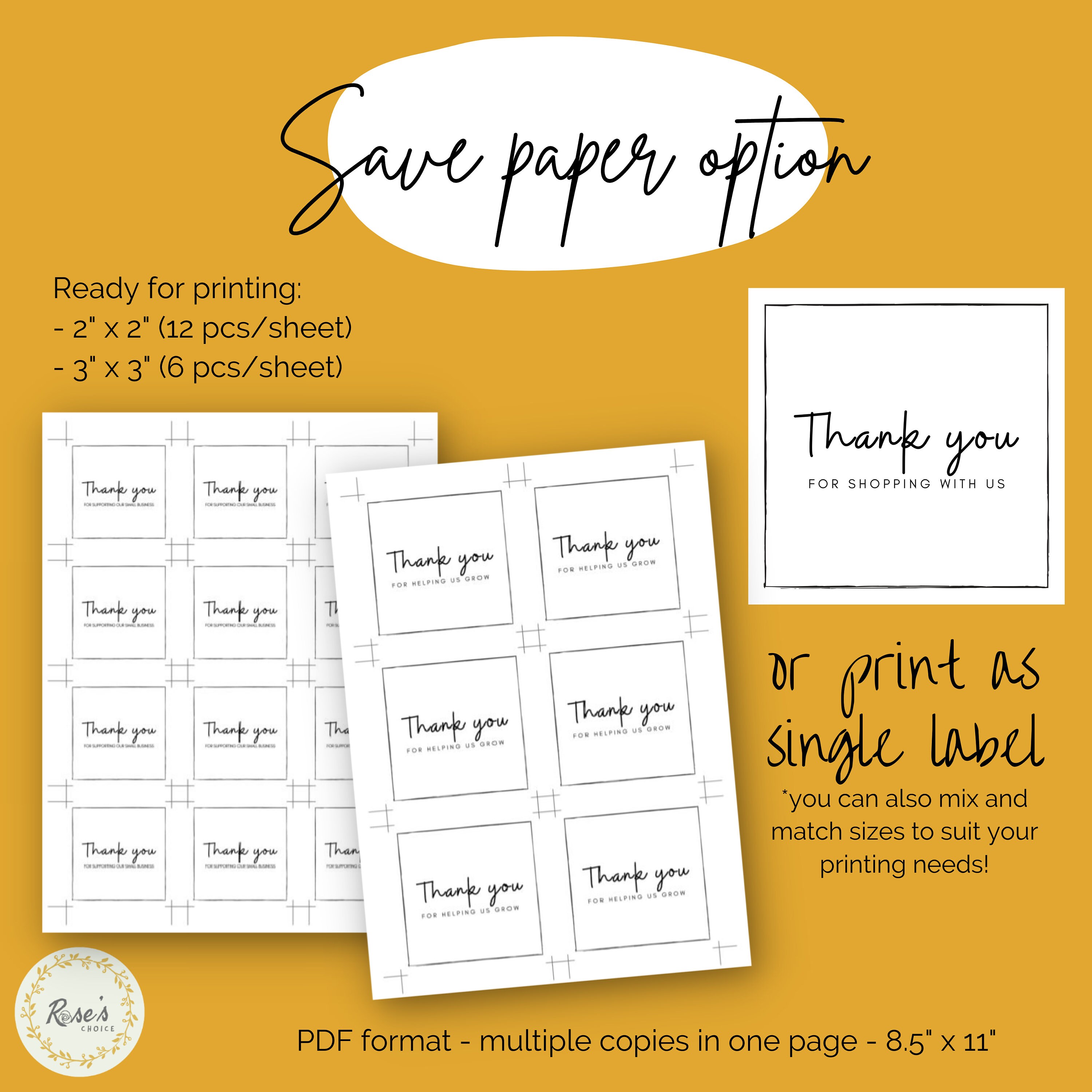 PRINTABLE Square Thank You Tags| Thank You Labels | Thank You Stickers ...