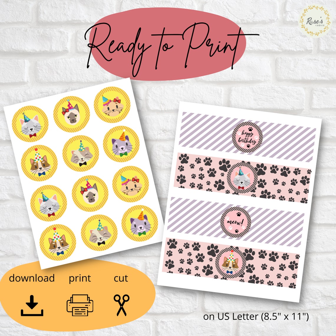 PRINTABLE Cat Birthday Cupcake Topper | Cat Birthday Water Bottle Label ...