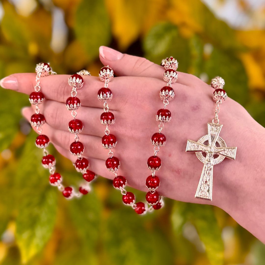 All Capped Red Rosary Beads - Etsy