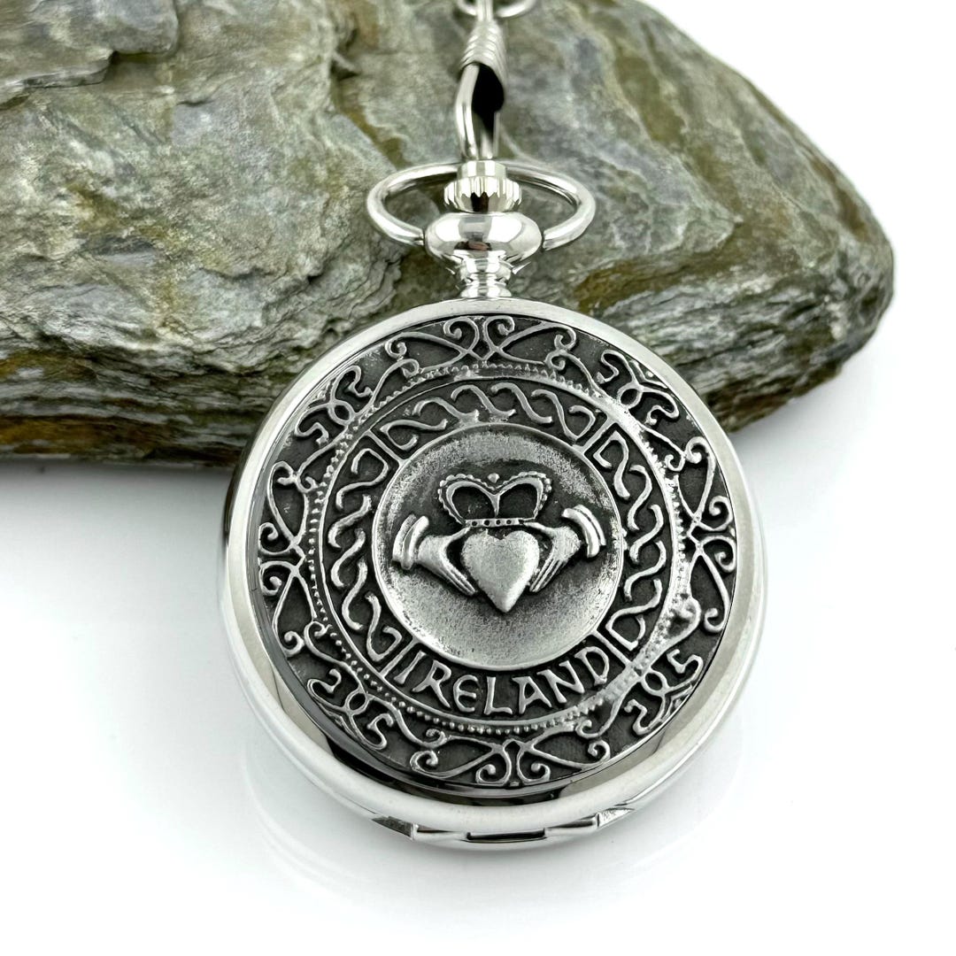 Mens Pocket Watch With Claddagh | Mechanical | Mullingar Pewter | Man ...