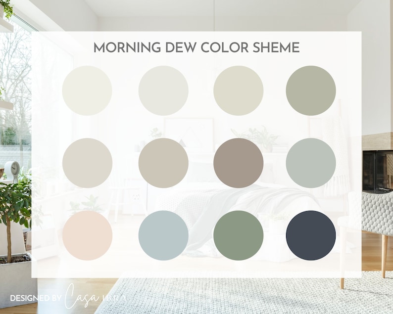 Morning Dew Paint Color Palette, Benjamin Moore, Interior Paint Palette ...