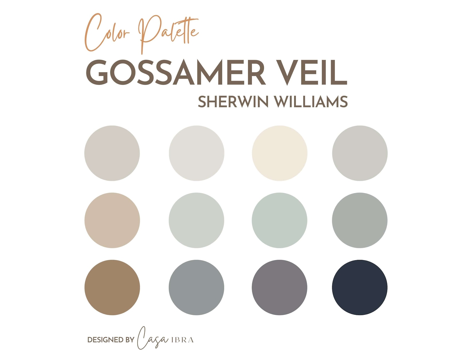 Gossamer Veil Paint Color Palette Sherwin Williams Interior - Etsy