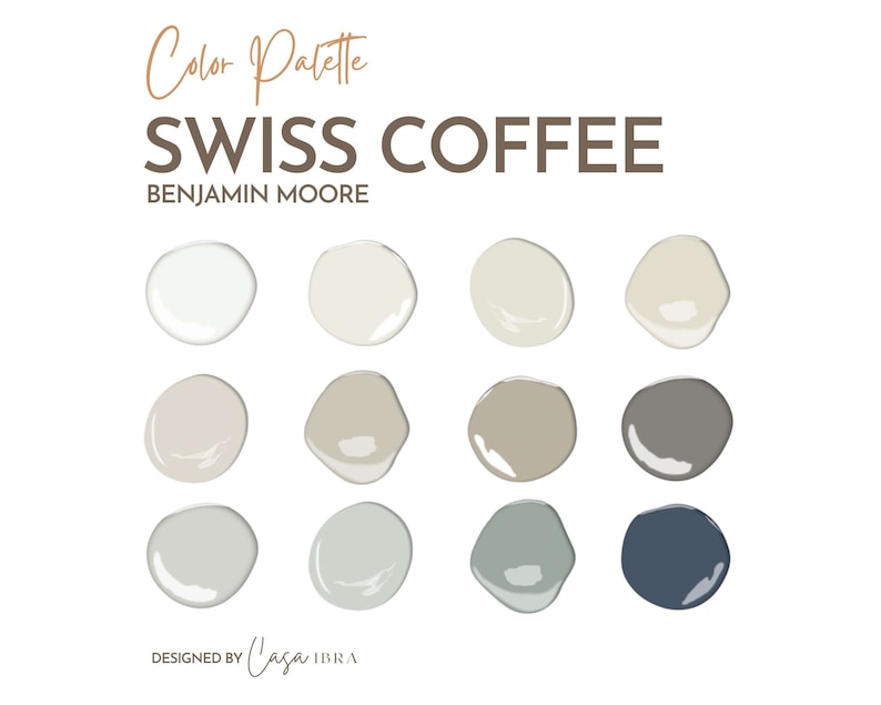 Swiss Coffee Paint Color Palette, Benjamin Moore, Interior Paint ...