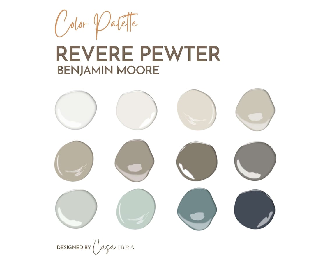 Revere Pewter Paint Color Palette, Benjamin Moore, Interior Paint ...