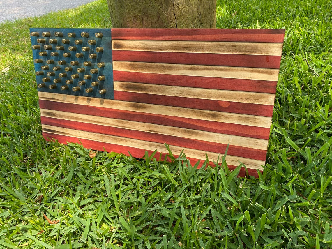 Rustic Wooden American Flag W/ Bullet Casings Custom Made 12x22 - Etsy
